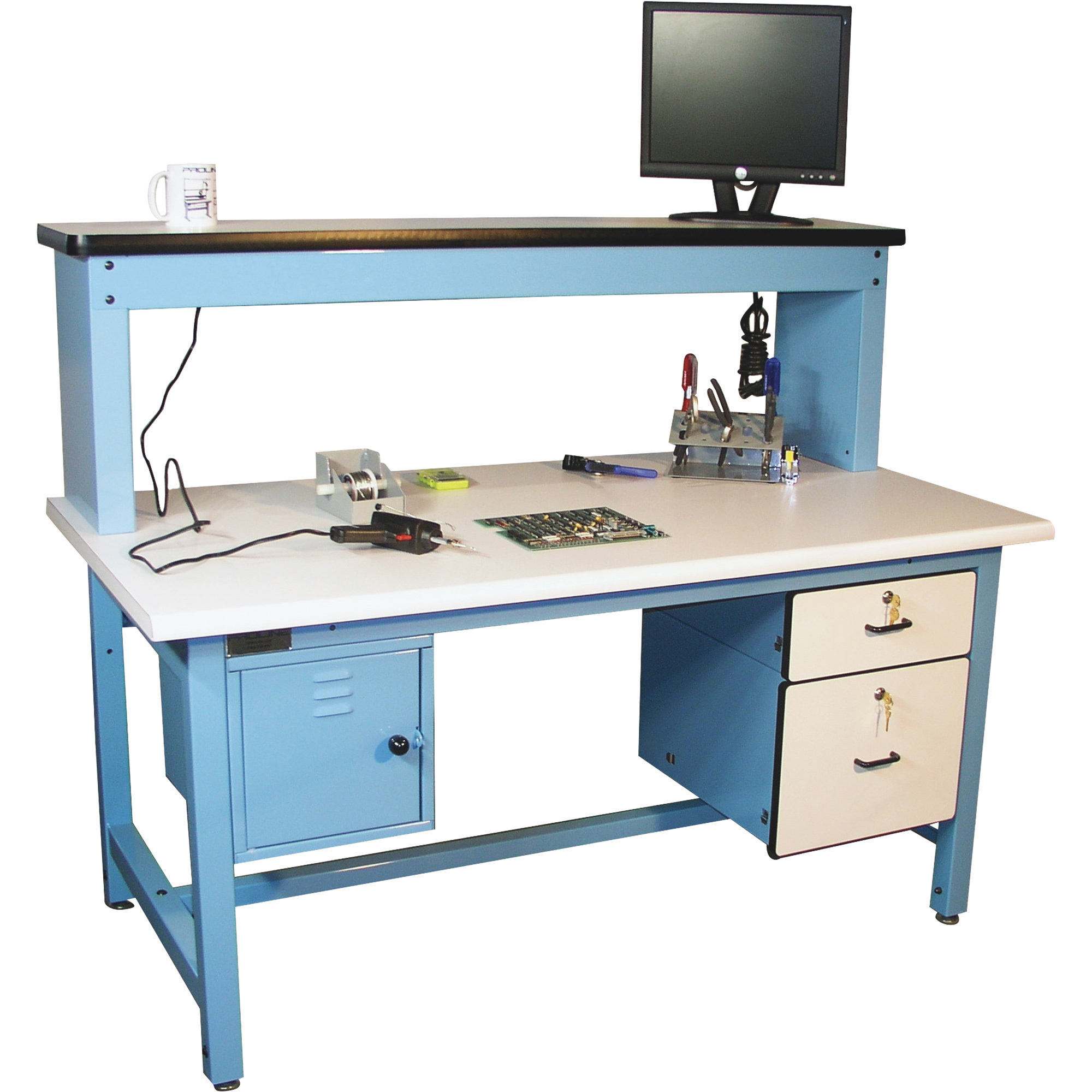 Pro-Line ESD Laminate and Steel Technical Workbench Kit — White/Light Blue, 72in.W x 30in.D x 30 ...